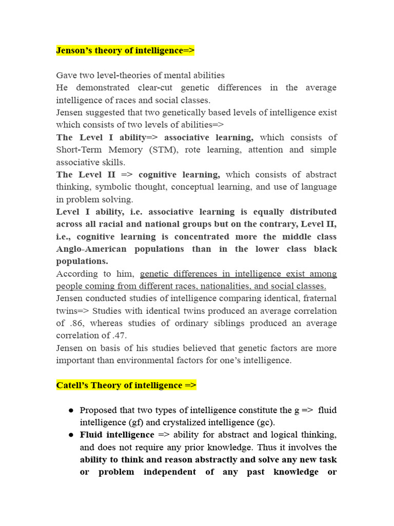 THEORIES OF INTELLIGENCE | PDF | Intelligence | Information