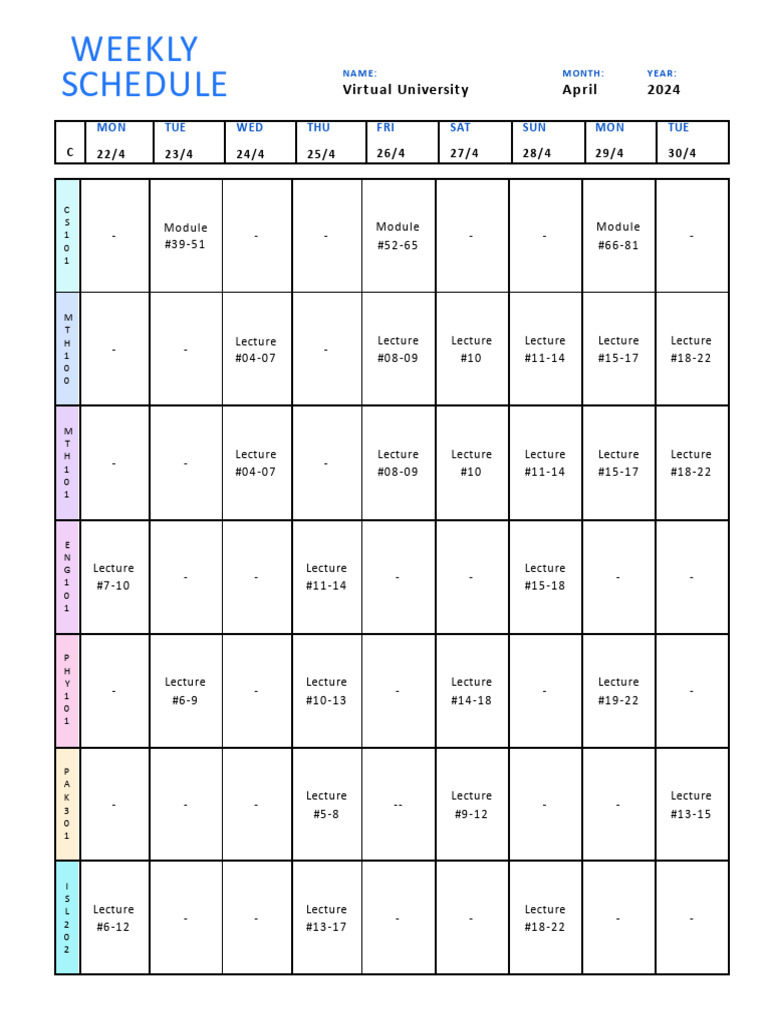 VU Study Plan | PDF