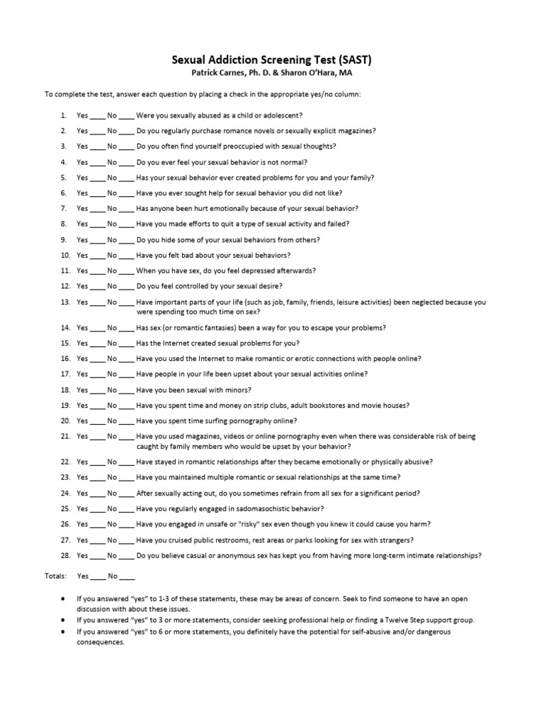 Sexualaddictionscreeningtest Pdf Intimate Relationships Human Sexual Activity