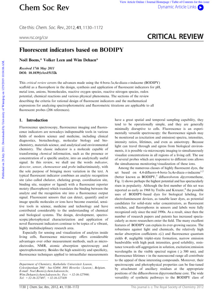 Fluorescent Indicators Based On BODIPY | PDF | Fluorescence | Chemical ...