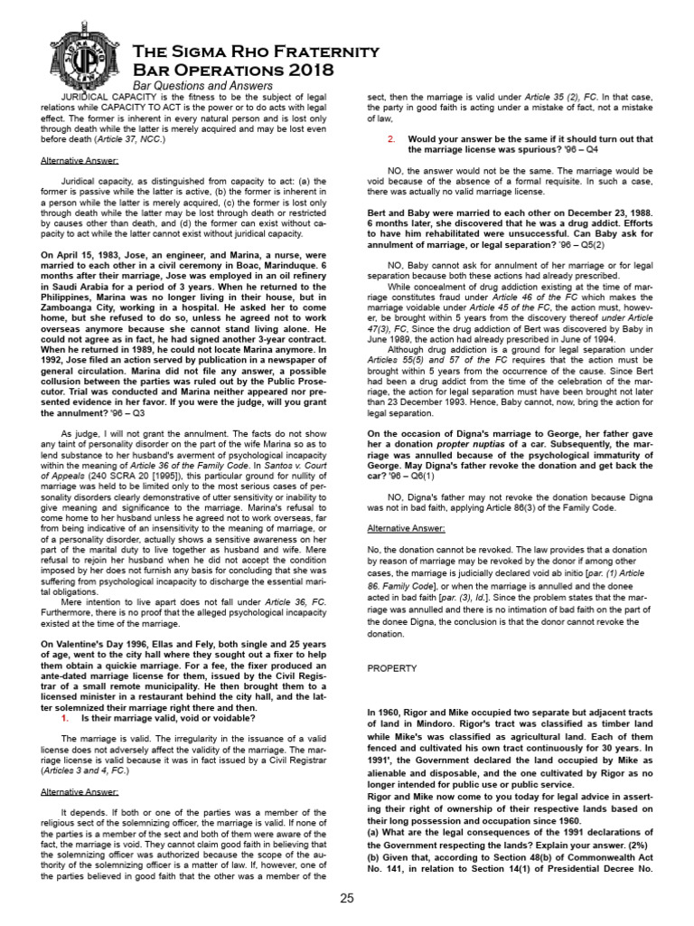 BAR Qs PROP | PDF | Annulment | Easement