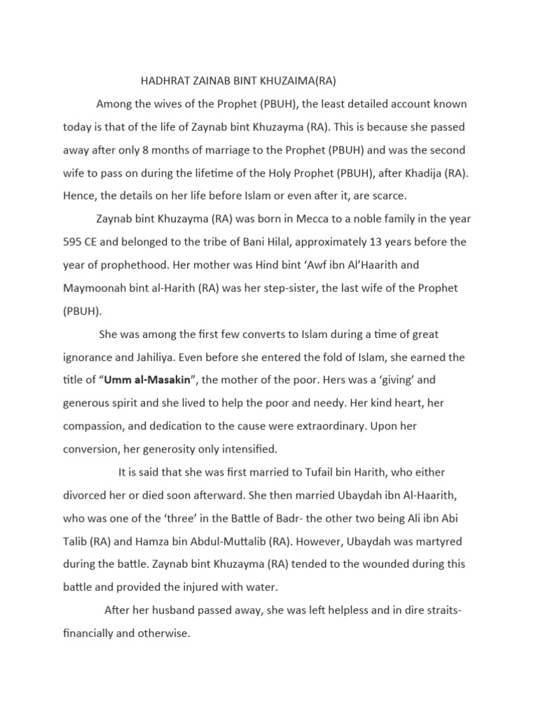 Hadhrat Zainab Bint Khuzaima | PDF | Muhammad | Abrahamic Religions