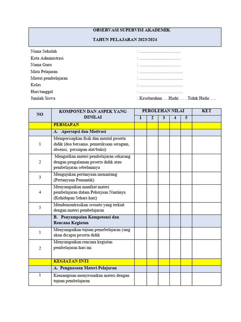 Instrumen Supervisi 2023 | PDF