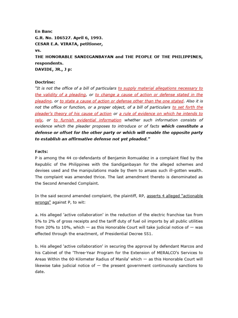 Virata vs. Sandiganbayan | PDF | Pleading | Complaint