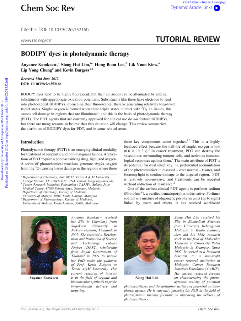 BODIPY Dyes in Photodynamic Therapy | PDF | Fluorescence