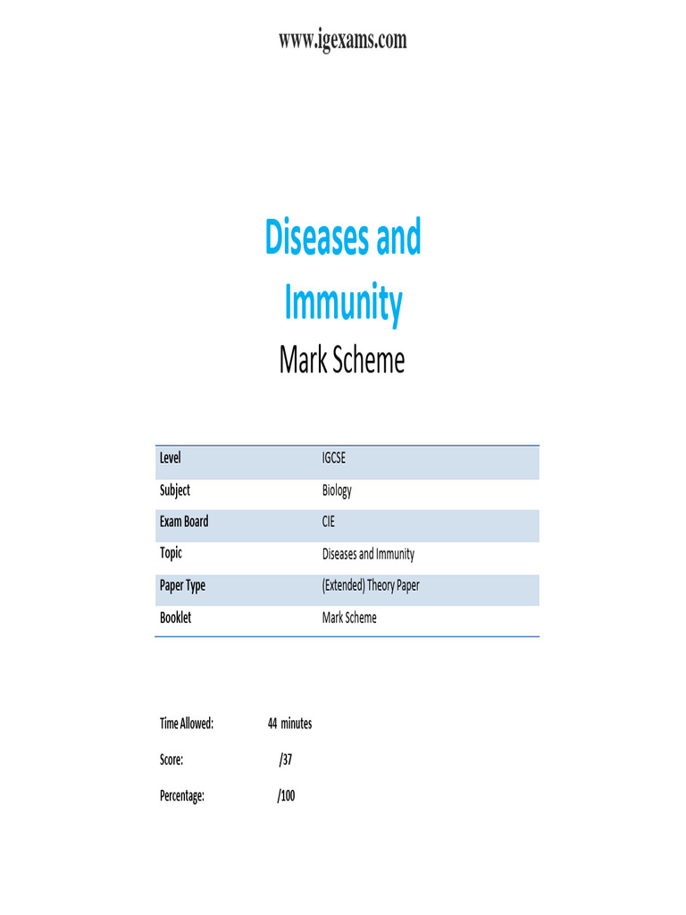 10 Diseases and Immunity IGCSE CIE Biology Ext Theory MS - Updated ...