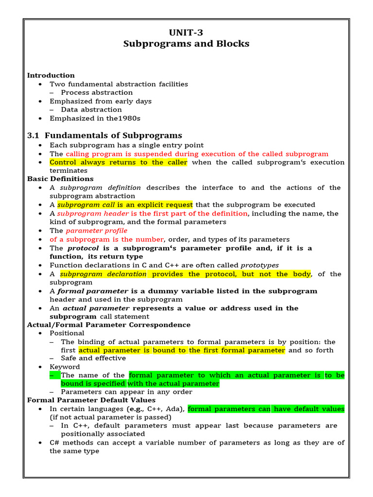 Unit 3and4 Pdf Parameter Computer Programming Scope Computer Science