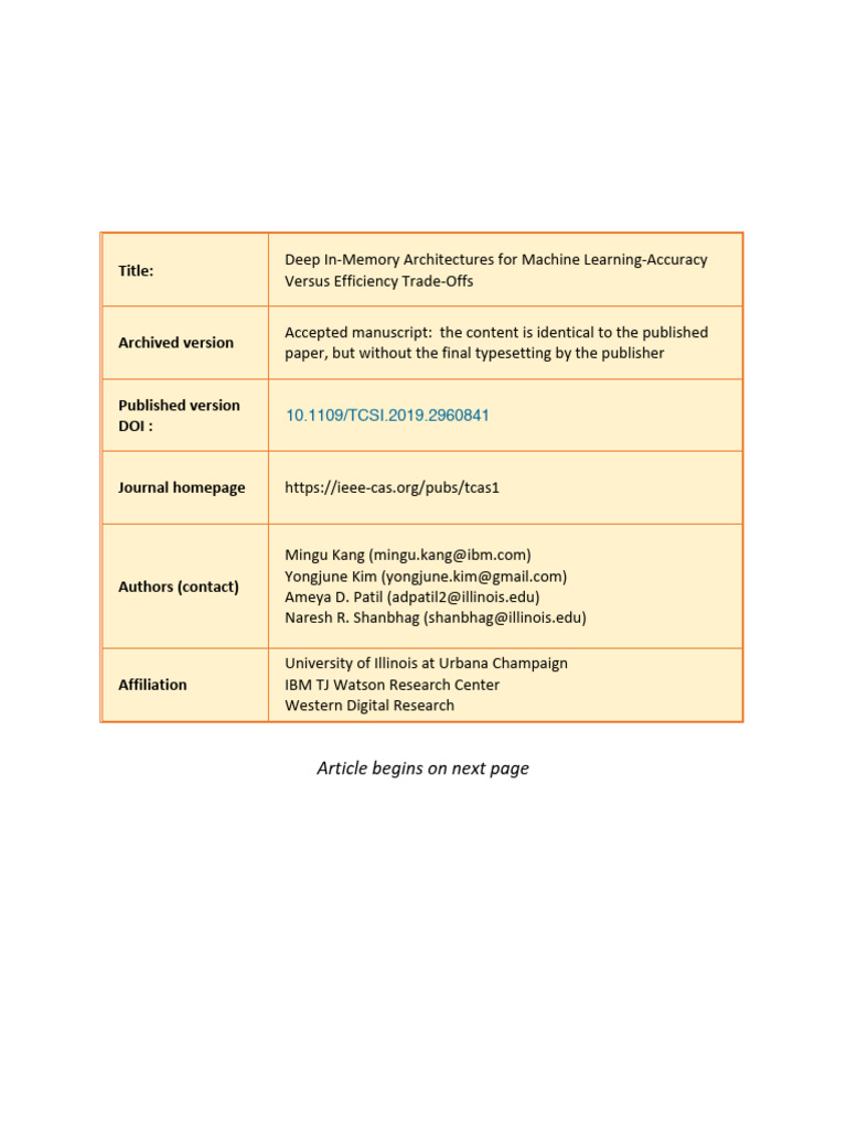 Deep In Memory Architectures For Machine Learning Pdf Computer Memory Random Access Memory