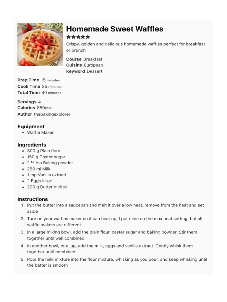 Homemade Sweet Waffles - The Baking Explorer | Download Free PDF ...