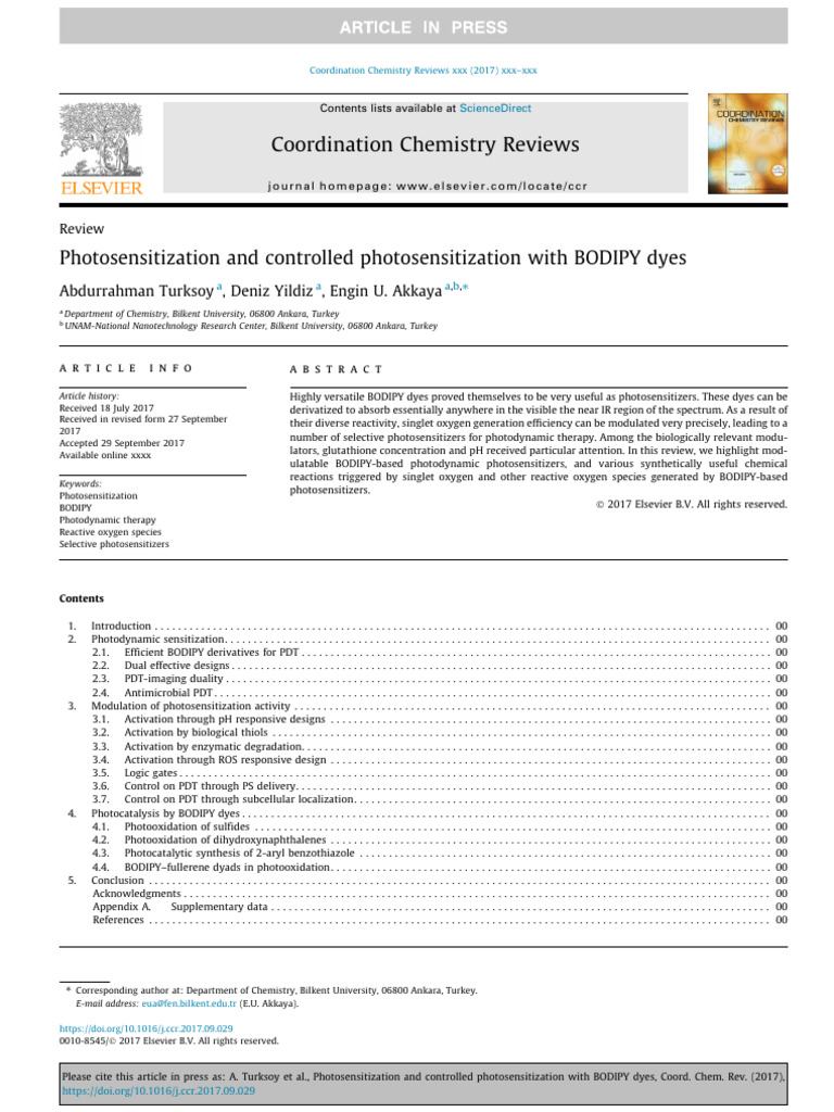 Photosensitization and Controlled Photosensitization With BODIPY Dyes | PDF | Fluorescence