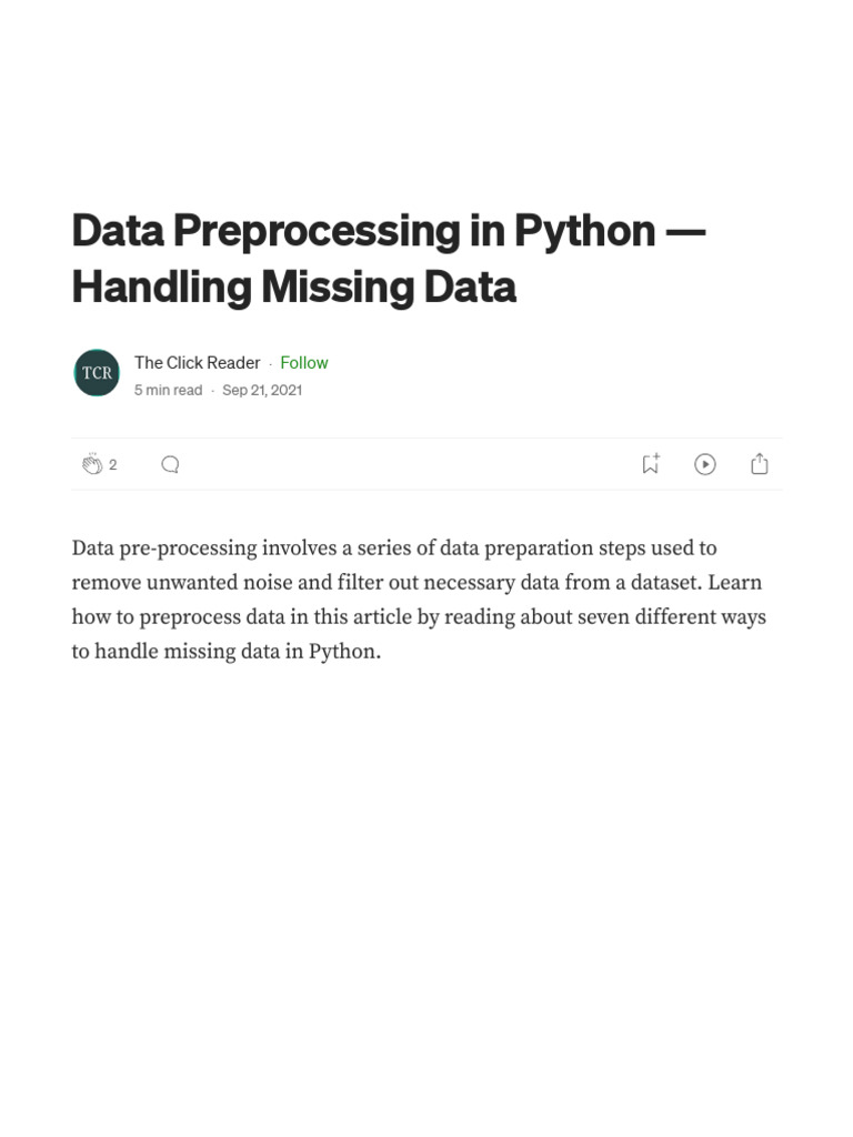Data Preprocessing in Python — Handling Missing Data | PDF | Regression ... Data Preprocessing in Python — Handling Missing Data | PDF | Regression ...