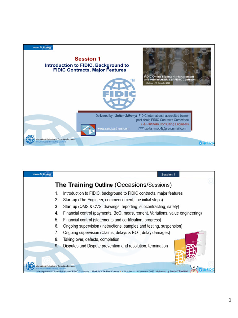 S-01 - FIDIC - Module 4 - Online 2022 - v2 | PDF | Employment | Adjudication