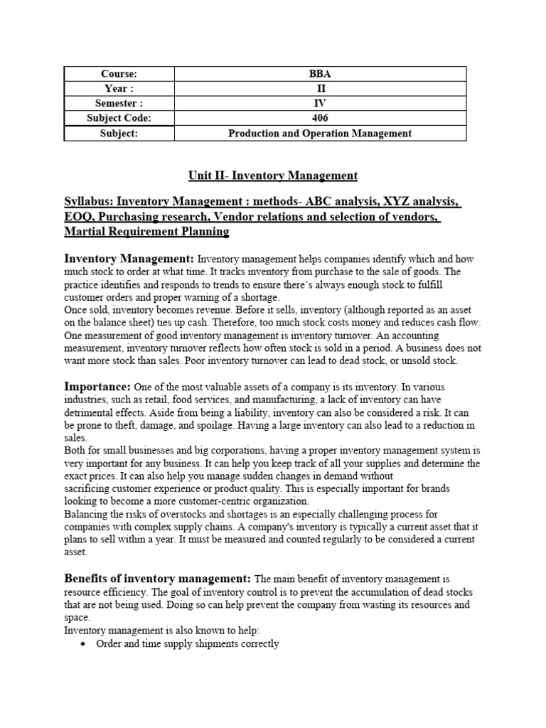 Bba Iv Pom Unit Ii | PDF | Inventory | Procurement