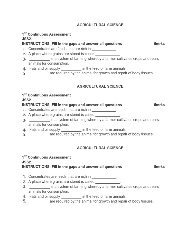 JSS2 Agricultural Science Assessment | PDF