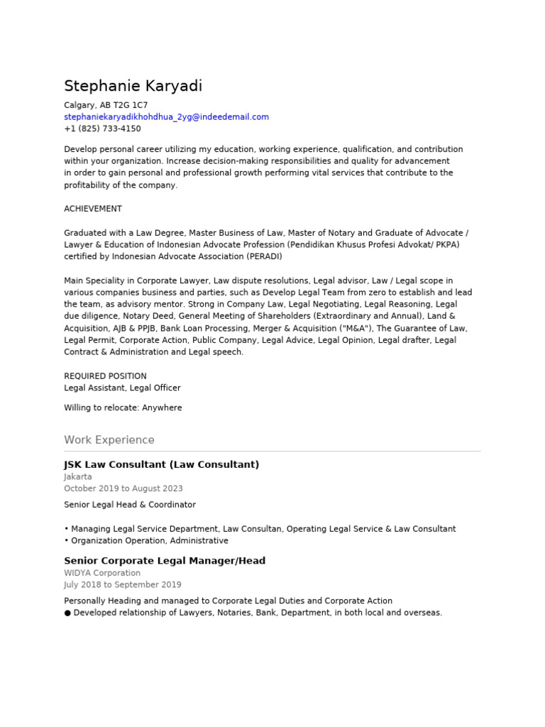 Resume Stephanie Kary Adi | PDF | Lawyer | Board Of Directors