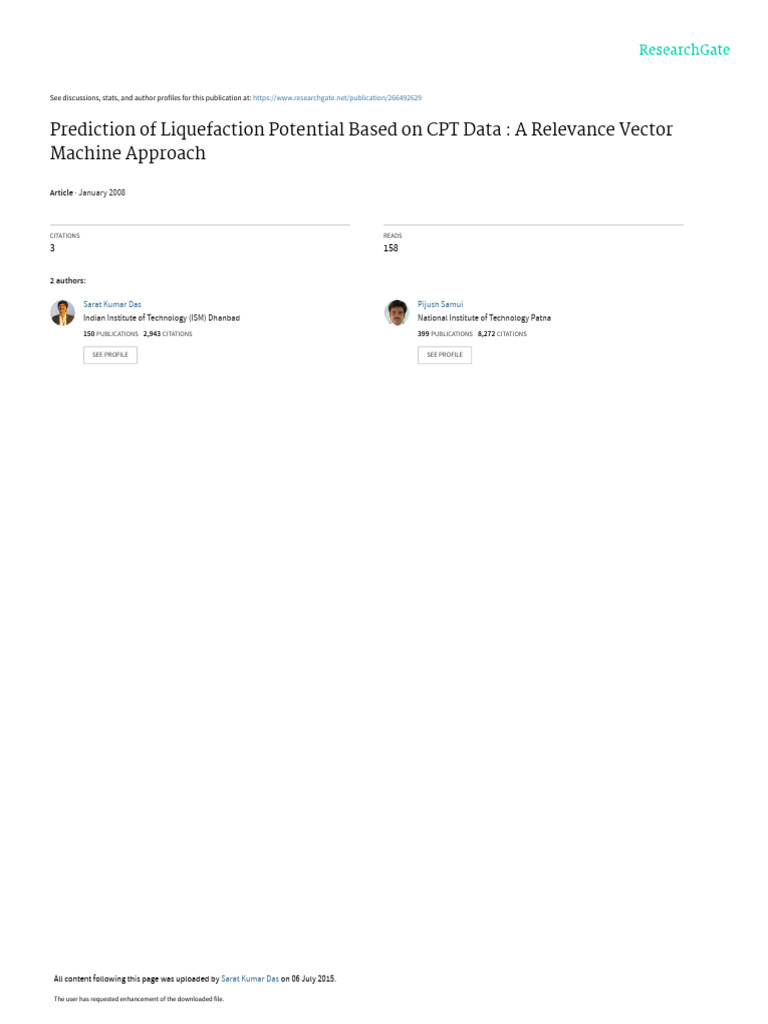 Prediction of Liquefaction Potential Based On CPT | PDF | Support Vector Machine | Applied ...