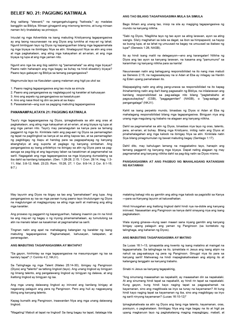 Belief No. 21 Pagiging Katiwala | PDF