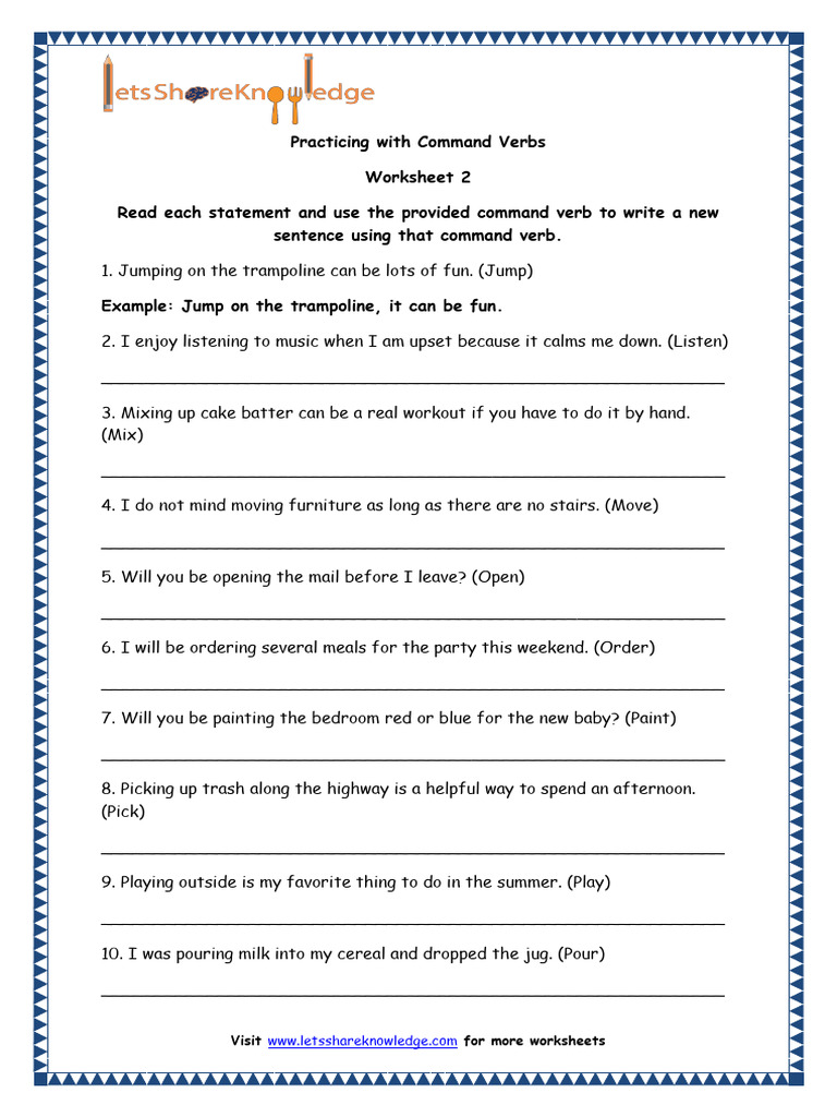 Command Verbs Grade 4 English Resources Printable Worksheets w2 | Download Free PDF | Linguistic ...
