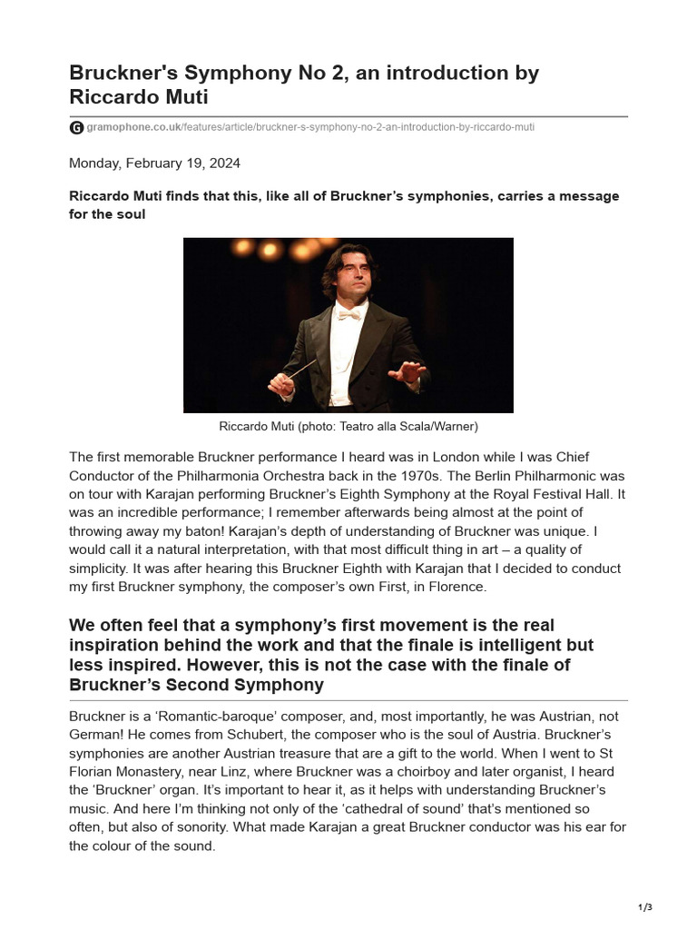 Muti on Bruckner's Symphony No. 2 | PDF | Orchestras | Conducting