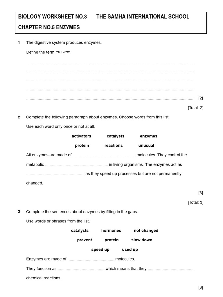 BIOLOGY 7B WORKSHEET NO.3 | PDF | Enzyme | Catalysis