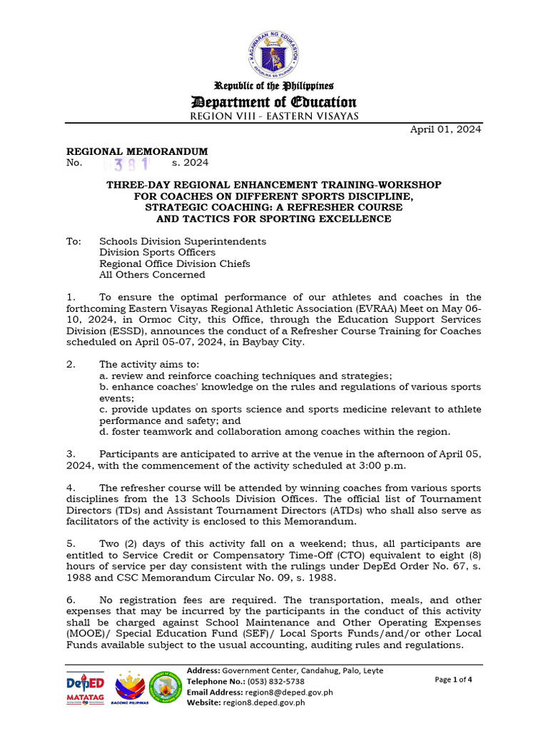 RM No. 381 S. 2024 ESSD 04022024 TJCP | PDF | Sports