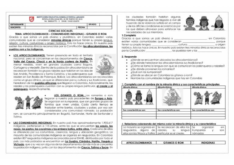 5°- GUÍA- AFROCOLOMBIANOS-GITANOS-INDIGENAS | PDF