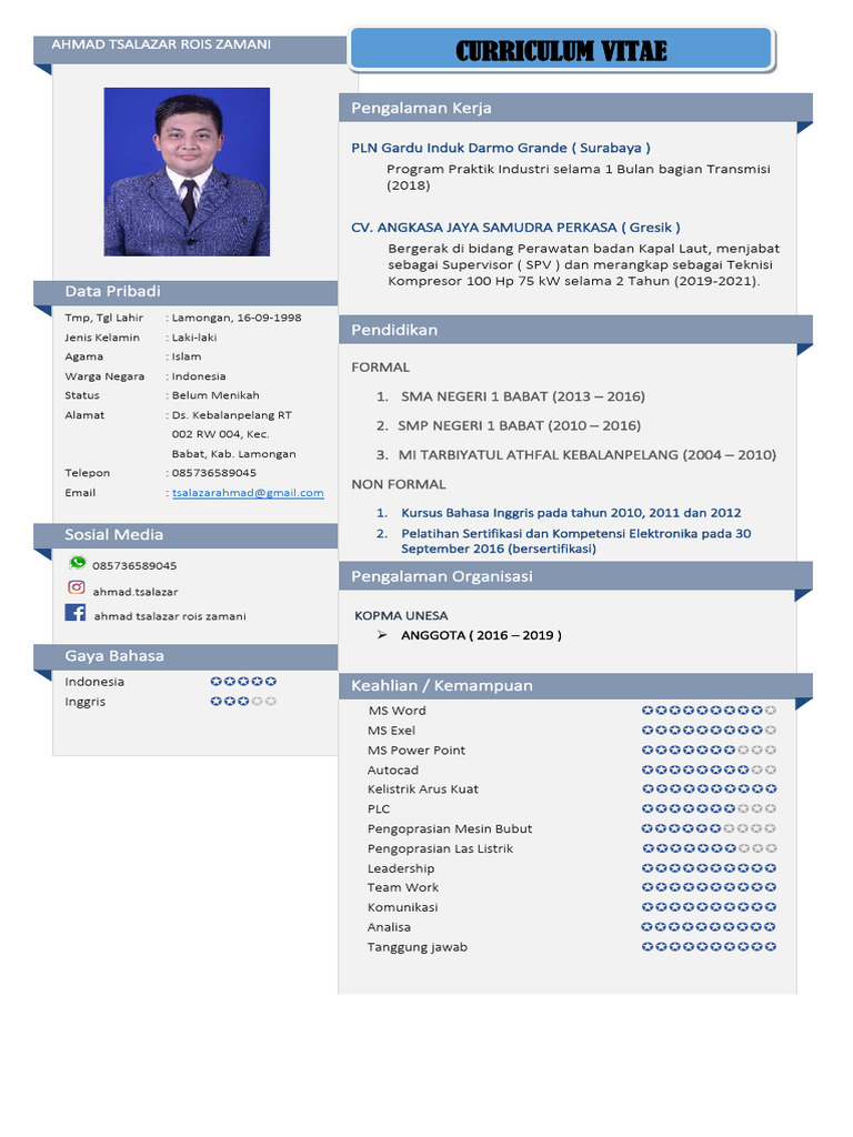CV Ahmad Tsalazar Rois Zamani | PDF