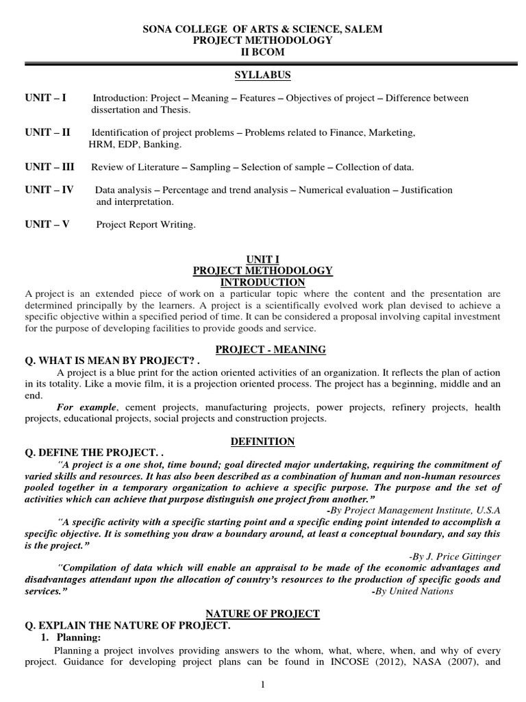 Project Methodology Unit - I | PDF | Thesis | Hypothesis