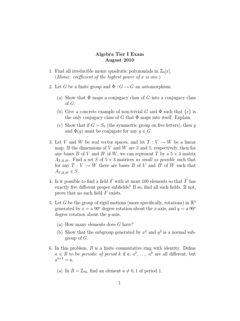 2010 08 Algebra t1 | PDF | Ring (Mathematics) | Field (Mathematics)