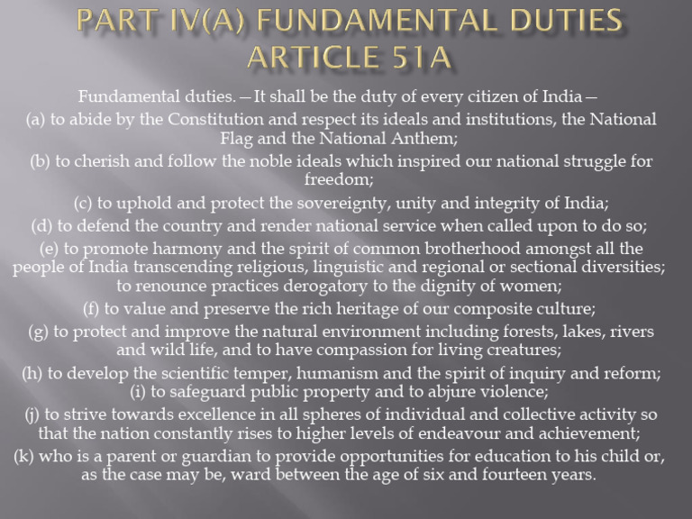 PART IV(A) FUNDAMENTAL DUTIES ARTICLE 51A | PDF