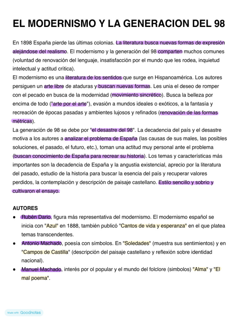 El Modernismo y La G98 | PDF | Literatura española