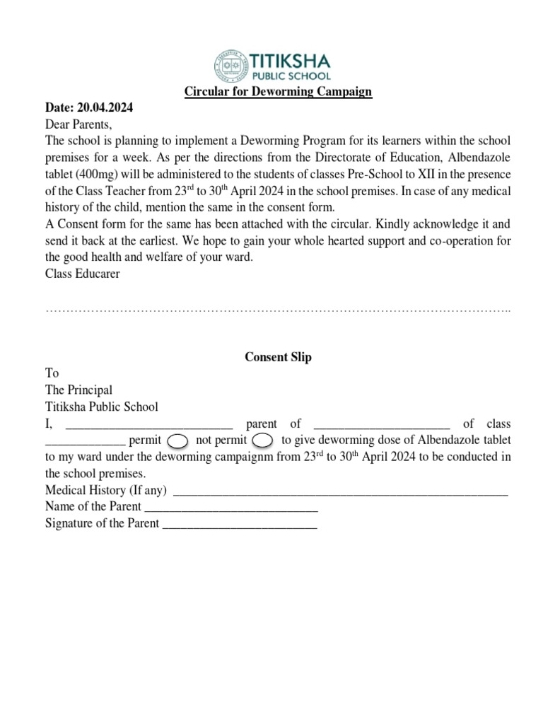 Deworming Campaign Consent Notice | PDF