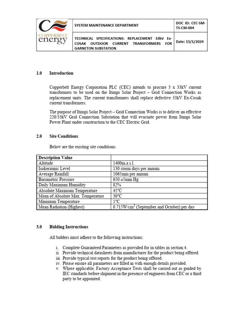 33kV Current Transformers for Garneton | PDF | Insulator (Electricity ...