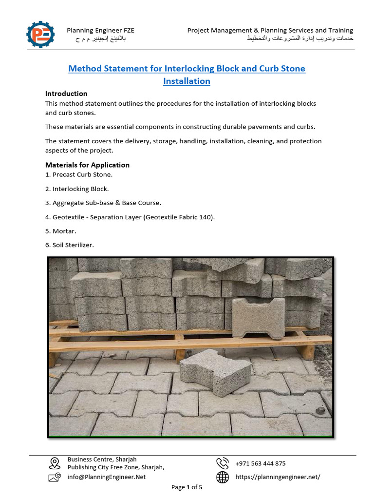 Method Statement For Interlocking Block and Curb Stone | PDF | Building ...