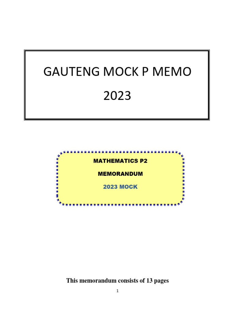 GR 12 P2 Mock Memo 2023-1 | PDF | Mathematics | Triangle Geometry