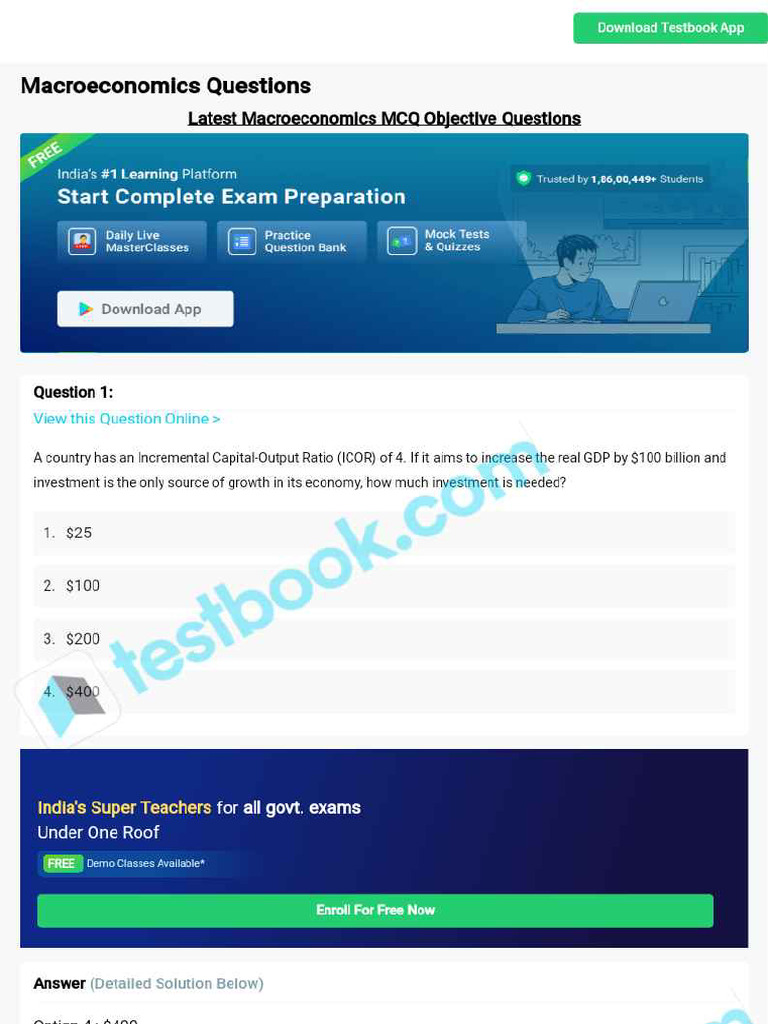 MCQ On Macroeconomics 65a797980065de7d11765751 | PDF