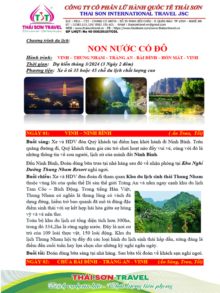 3N2D Vinh - Ninh Bình | PDF