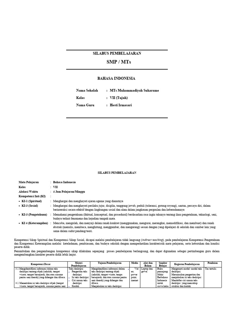 SILABUS-bindo 7 Fiks | PDF