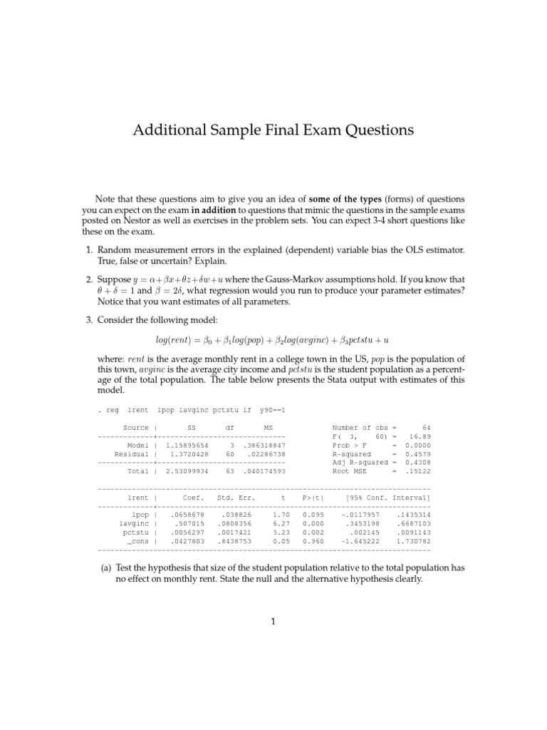 Sample Exam Questions | Download Free PDF | Errors And Residuals | Estimator
