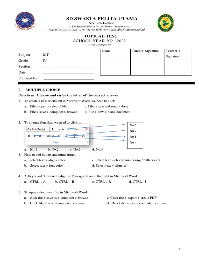 1st Semester Top Test ICT Grade 4 Unit 2 CHECKED AND EDITED | PDF ...