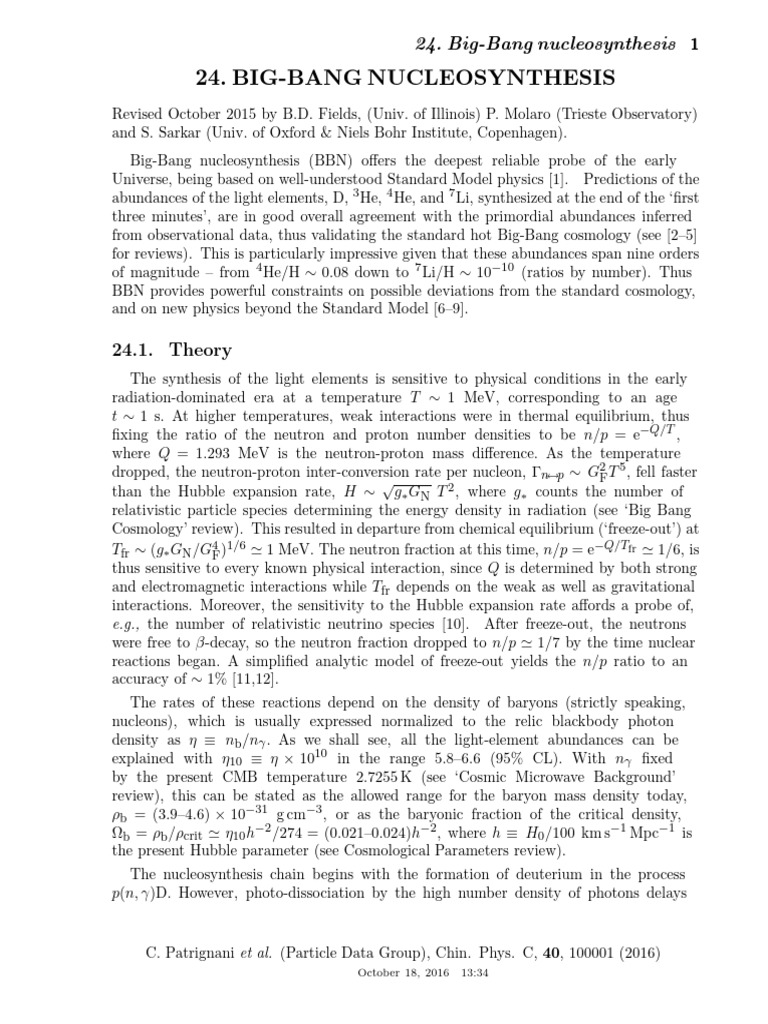 rpp2016 Rev Bbang Nucleosynthesis | PDF | Big Bang | Physical Cosmology
