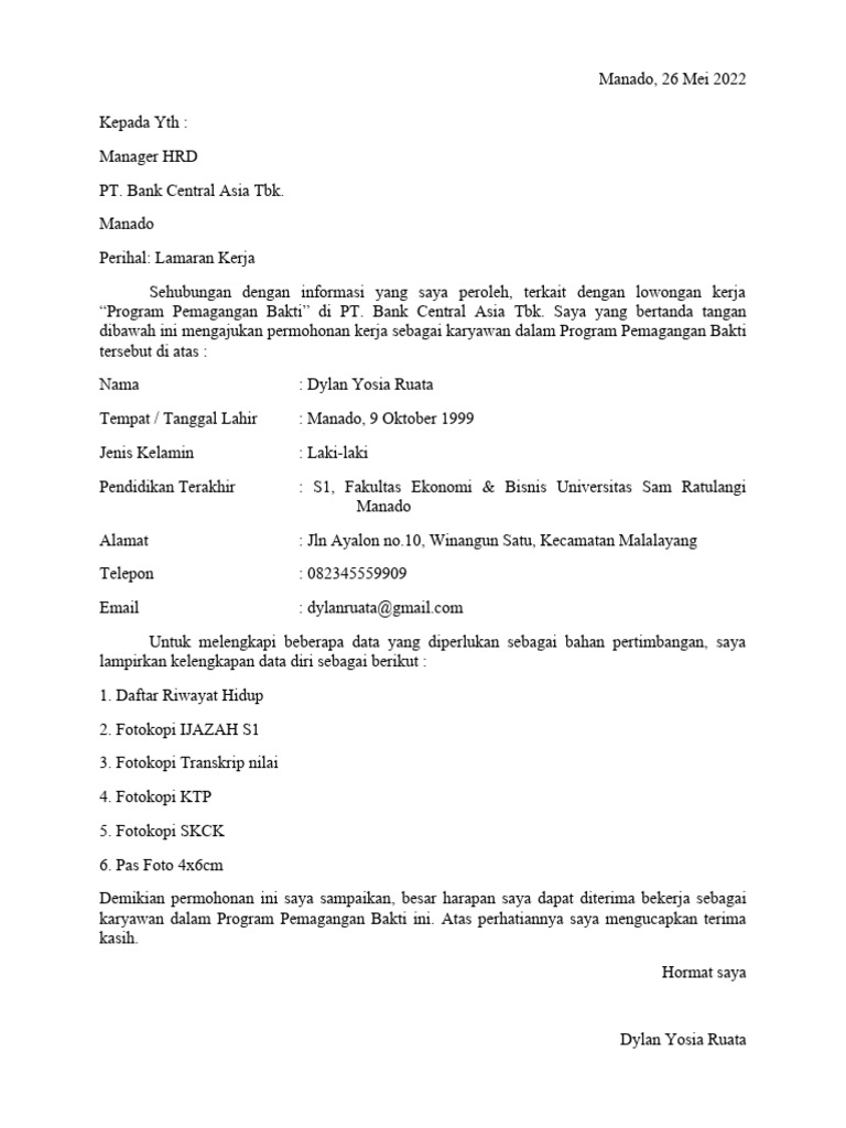 Surat Lamaran BCA | PDF