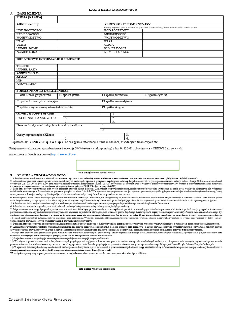 Karta Klienta Firmowego 2022 | PDF