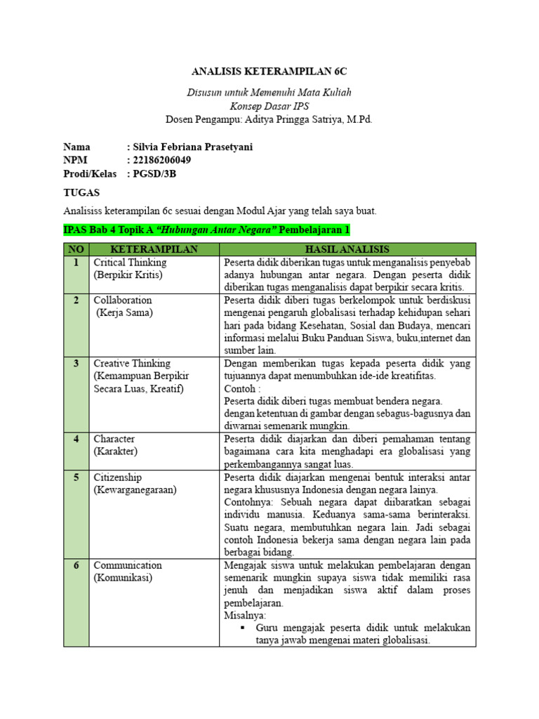 Analisis Keterampilan 6C | PDF