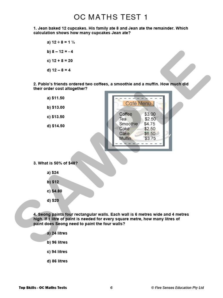 Oc Math Test 1 | PDF | Mathematics