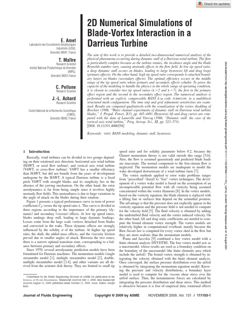 2D Numerical Simulations of Blade-Vortex Interaction in A Darrieus ...