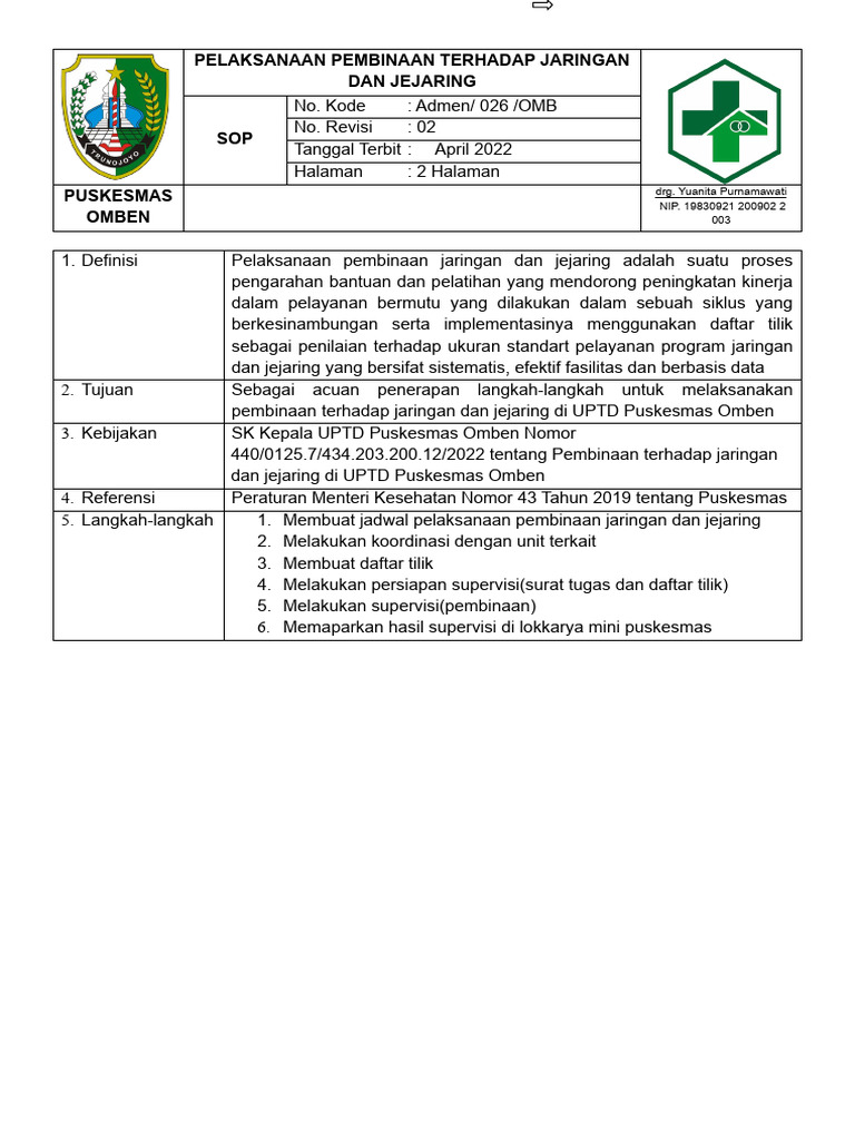 Sop Pelaksanaan Pembinaan Jaringan Dan Jejaring | PDF