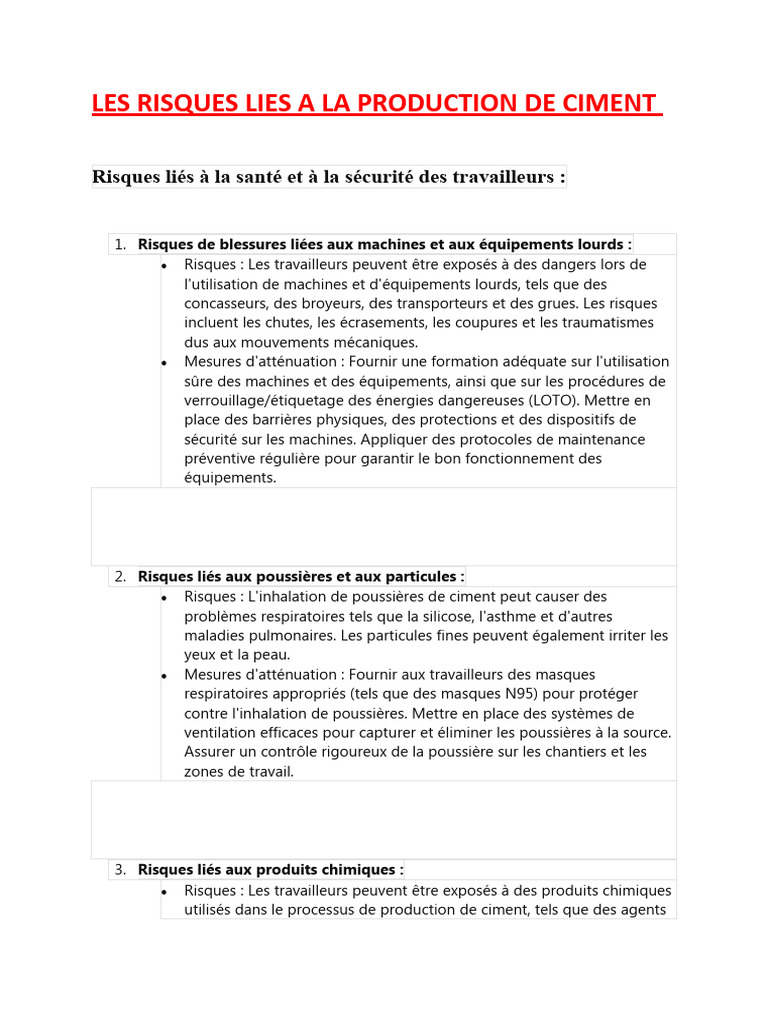 Les Risques Lies A La Production de Ciment | PDF | Sécurité | Particules en suspension
