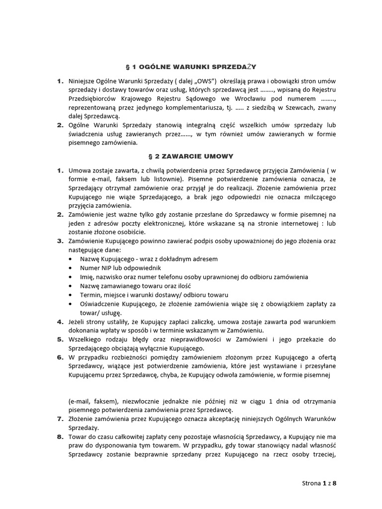 OGÓLNE WARUNKI SPRZEDAŻY 2022 | PDF