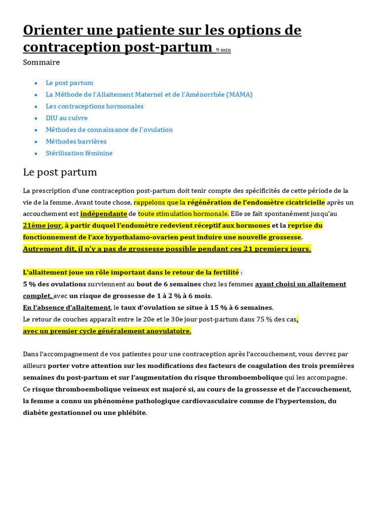 Contraception Post Partum | PDF | Contraception | Post-partum